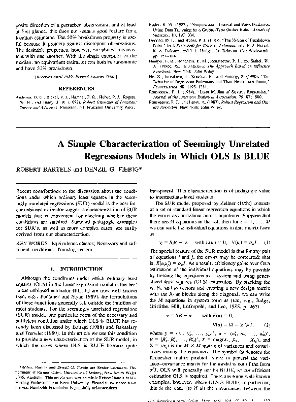 (PDF) A Simple Characterization of Seemingly Unrelated Regressions Models in which OLS is Blue