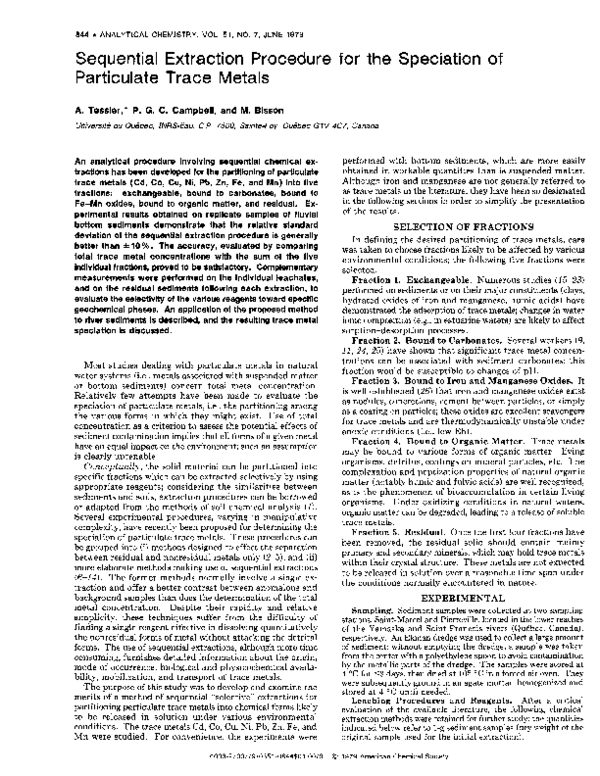 Pdf Sequential Extraction Procedure For The Speciation Of Particulate Trace Metals