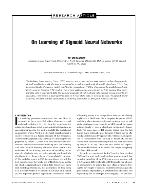(PDF) On learning of Sigmoid Neural Networks