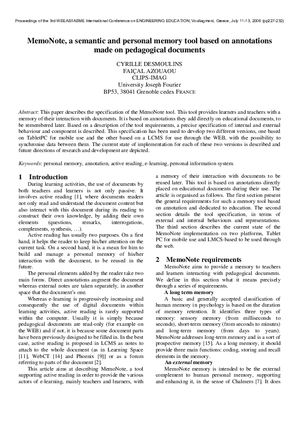 (PDF) MemoNote, a semantic and personal memory tool based on ...