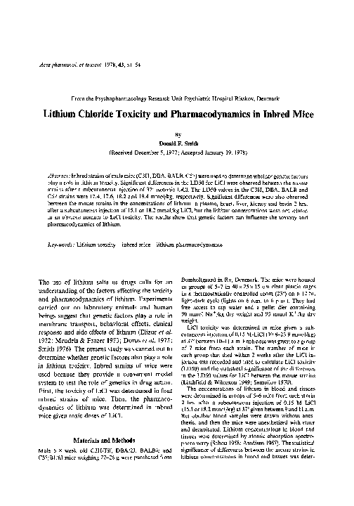 (PDF) Lithium Chloride Toxicity and Pharmacodynamics in Inbred Mice
