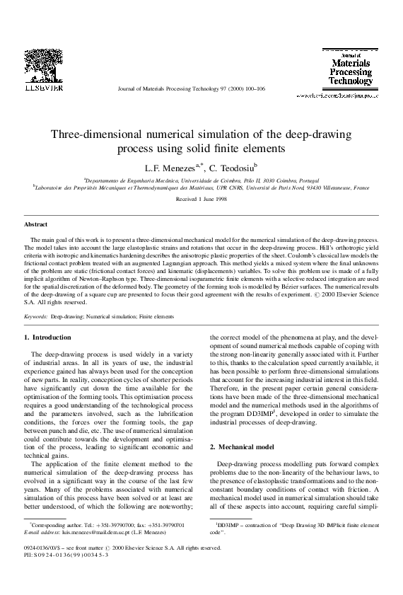 Pdf Three Dimensional Numerical Simulation Of The Deep Drawing