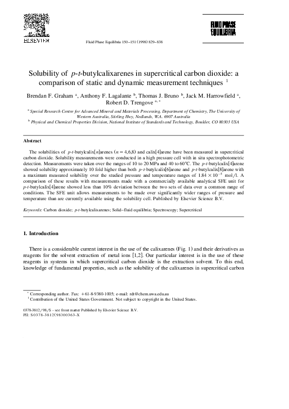 (PDF) Solubility of p-t-butylcalixarenes in supercritical carbon dioxide: a comparison of static ...