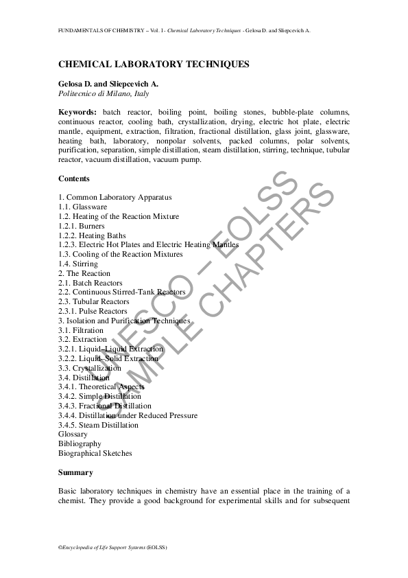 CHEMICAL LABORATORY TECHNIQUES