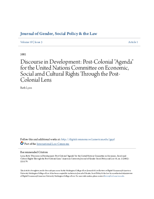 (PDF) Discourse in Development: Post-Colonial "Agenda" for the United ...