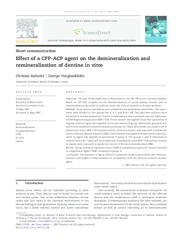 Pdf Cpp Acp Agents Impact On Dentine Remineralization