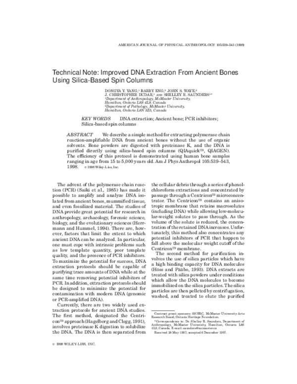 (PDF) Technical note: improved DNA extraction from ancient bones using ...