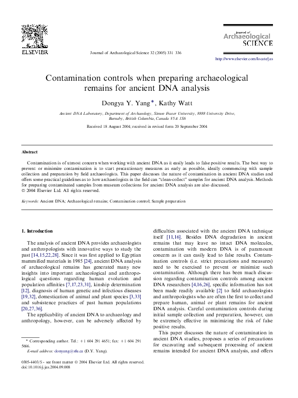 (PDF) Contamination controls when preparing archaeological remains for ...