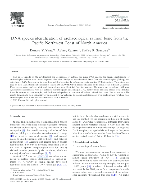 (PDF) DNA species identification of archaeological salmon bone from the ...