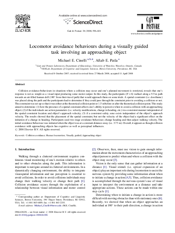 (PDF) Locomotor avoidance behaviours during a visually guided task ...
