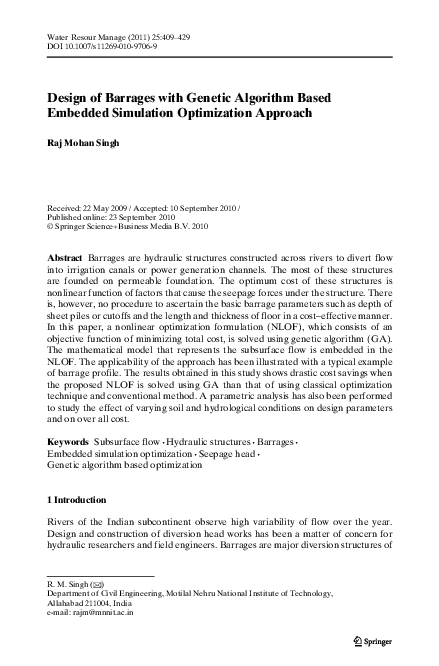 Design Of Barrages With Genetic Algorithm Based Embedded Simulation