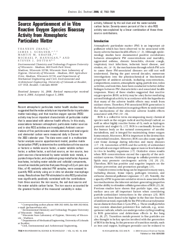(PDF) Source Apportionment of in Vitro Reactive Oxygen Species Bioassay Activity from ...