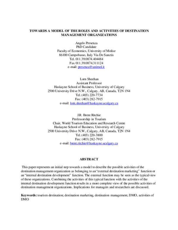 (PDF) Towards a model of the roles and activities of destination ...