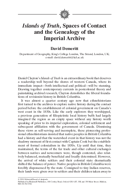 (PDF) Islands of Truth, Spaces of Contact and the Genealogy of the ...