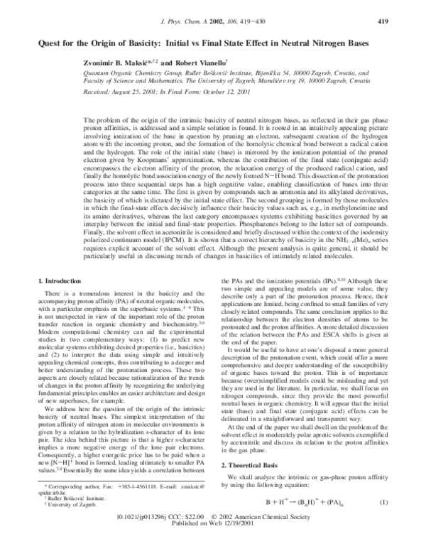 (PDF) Quest for the Origin of Basicity: Initial vs Final State Effect ...