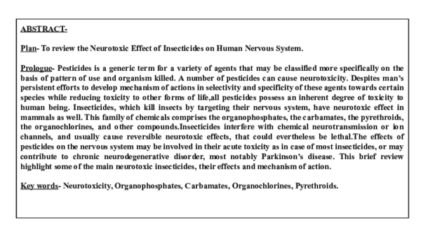 (PPT) Neurotoxic Effect Of Insecticides On Human Nervous System