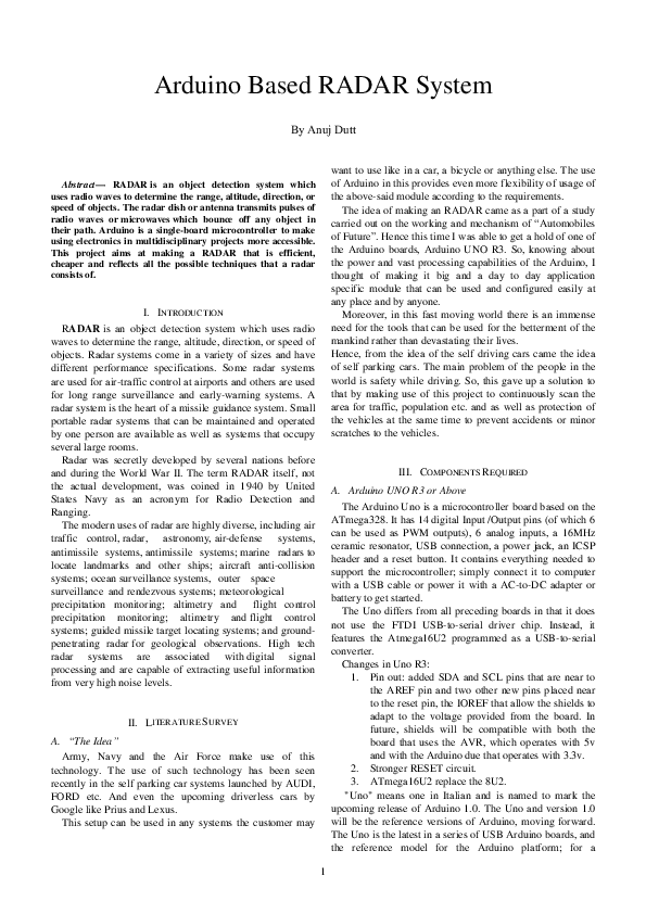 (PDF) Arduino Based RADAR