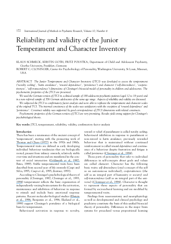 (PDF) The reliability and validity of the junior temperament and ...