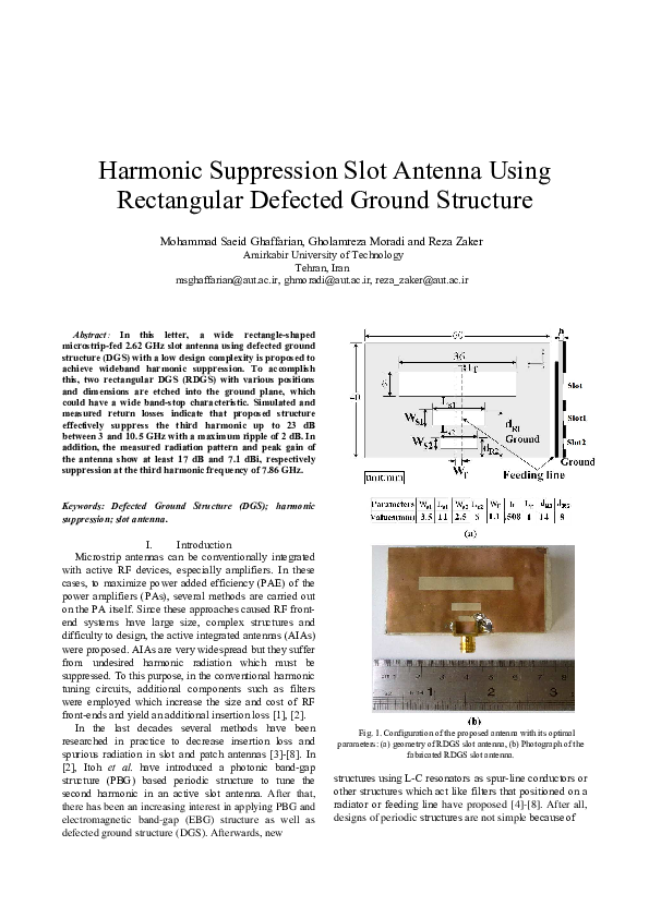 (PDF) Harmonic Suppression Slot Antenna Using Rectangular Defected Ground Structure
