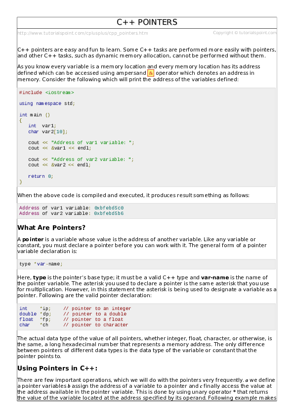 (PDF) C++ Pointers