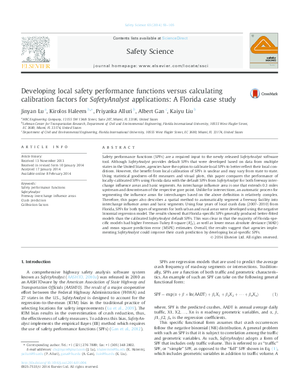 (PDF) Developing local safety performance functions versus calculating calibration factors for ...