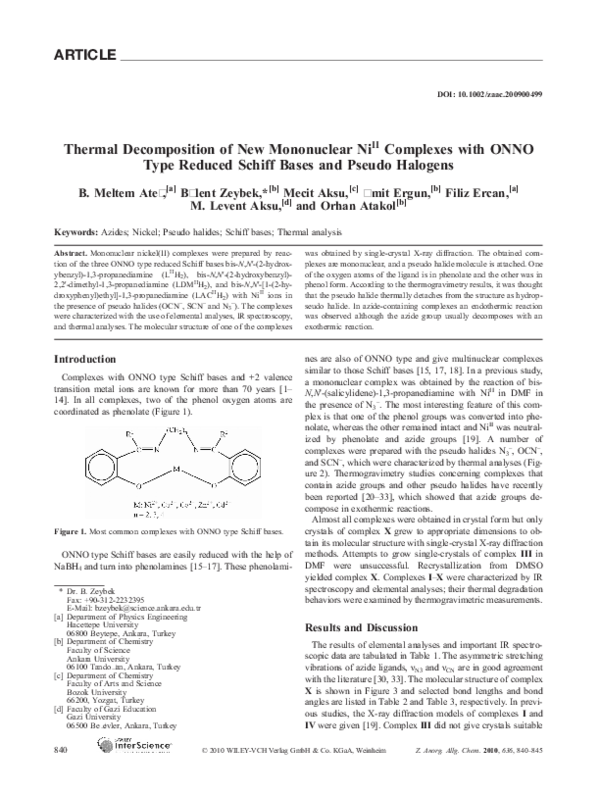 (PDF) Thermal Decomposition of New Mononuclear Ni II Complexes with ONNO Type Reduced Schiff ...
