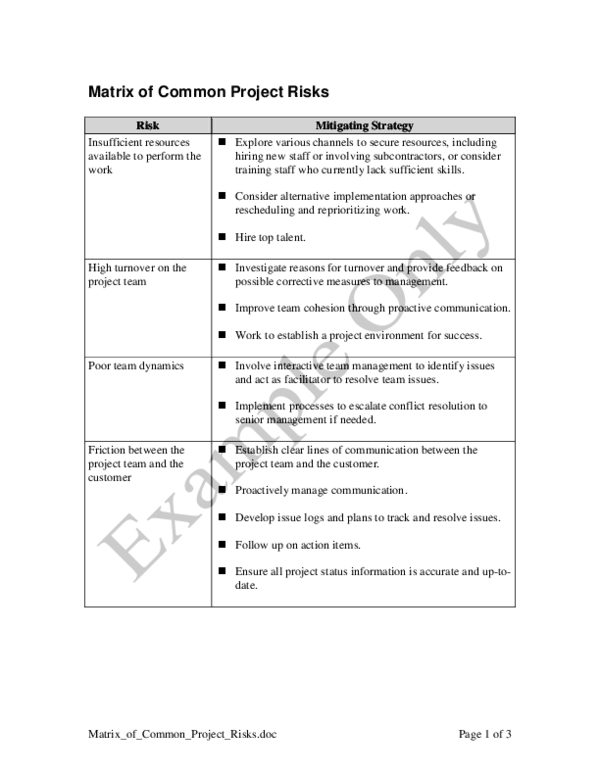 (PDF) Matrix of Common Project Risks