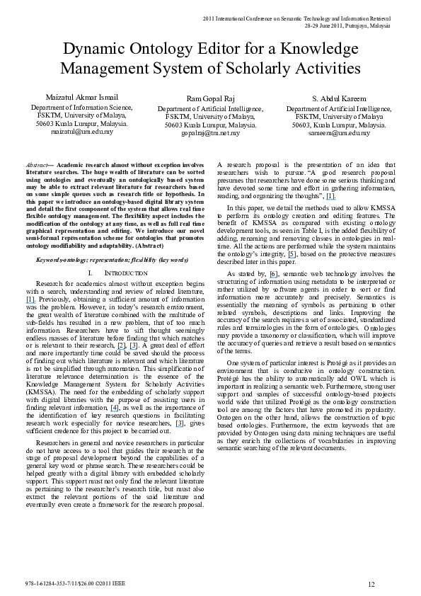 Pdf Dynamic Ontology Editor For A Knowledge Management System Of