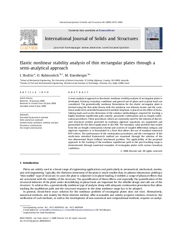 (PDF) Elastic nonlinear stability analysis of thin rectangular plates ...