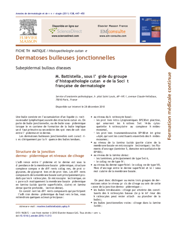 (PDF) Dermatoses bulleuses jonctionnelles