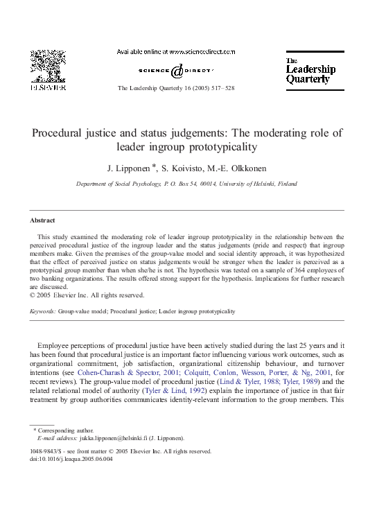 (PDF) Procedural justice and status judgements: The moderating role of leader ingroup ...