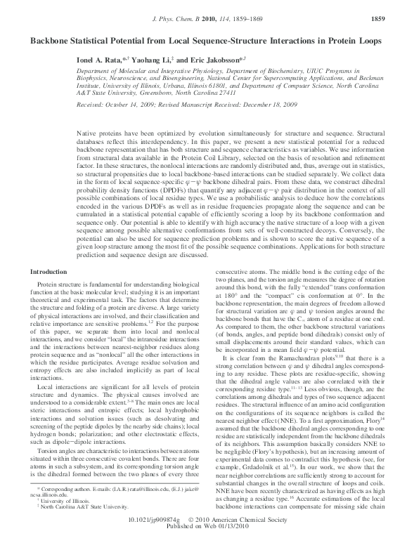 (PDF) Backbone statistical potential from local sequence-structure ...
