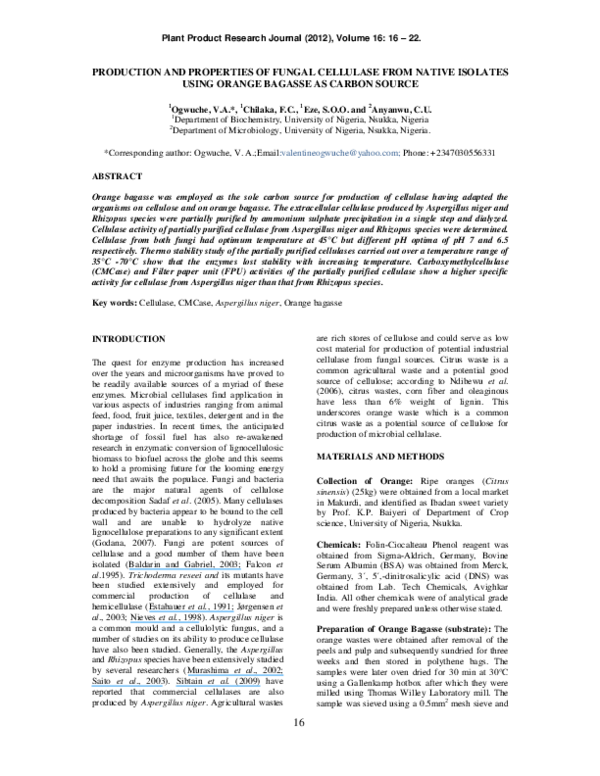 (PDF) Production and Properties of Fungal Cellulase from Native ...
