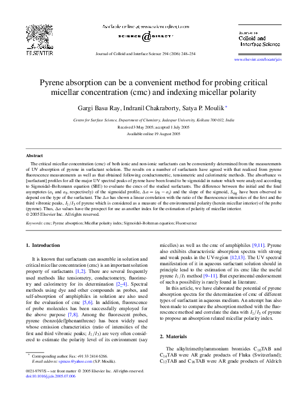 (PDF) Pyrene absorption can be a convenient method for probing critical ...