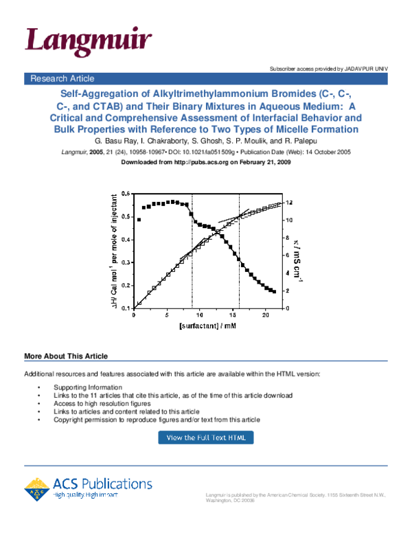 (PDF) Self-Aggregation of Alkyltrimethylammonium Bromides (C 10 -, C 12 -, C 14 -, and C 16 TAB ...