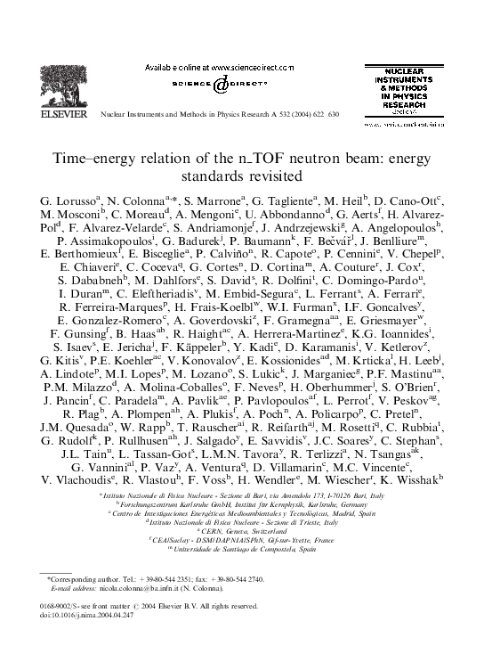 (PDF) Time–energy relation of the n_TOF neutron beam: energy standards ...