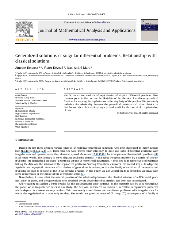 Pdf Generalized Solutions Of Singular Differential Problems