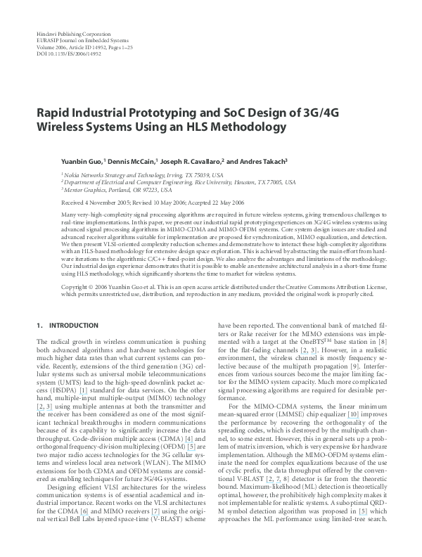 (PDF) Rapid Industrial Prototyping and SoC Design of 3G/4G Wireless Systems Using an HLS Methodology