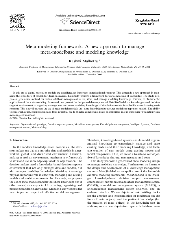 (PDF) Meta-modeling framework: A new approach to manage meta-modelbase and modeling knowledge