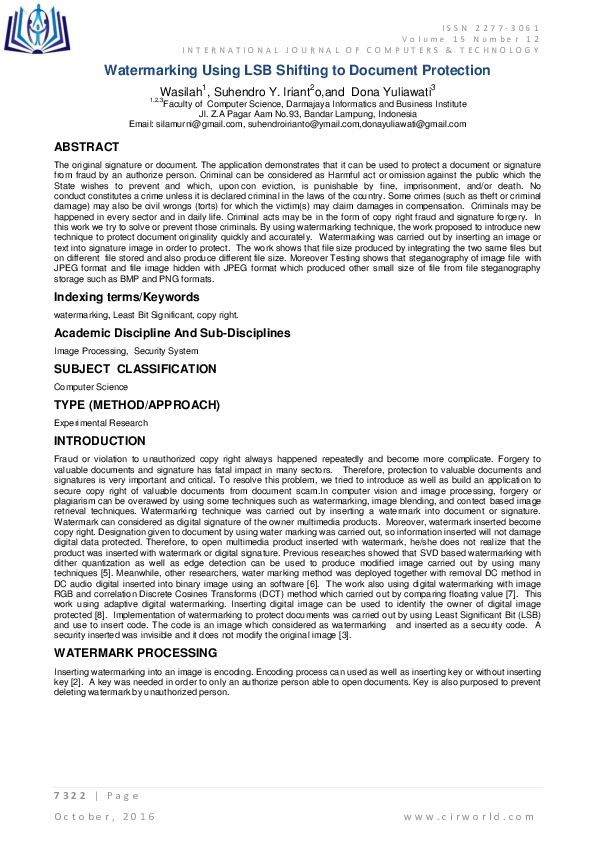(PDF) Watermarking Using LSB Shifting to Document Protection TYPE ...