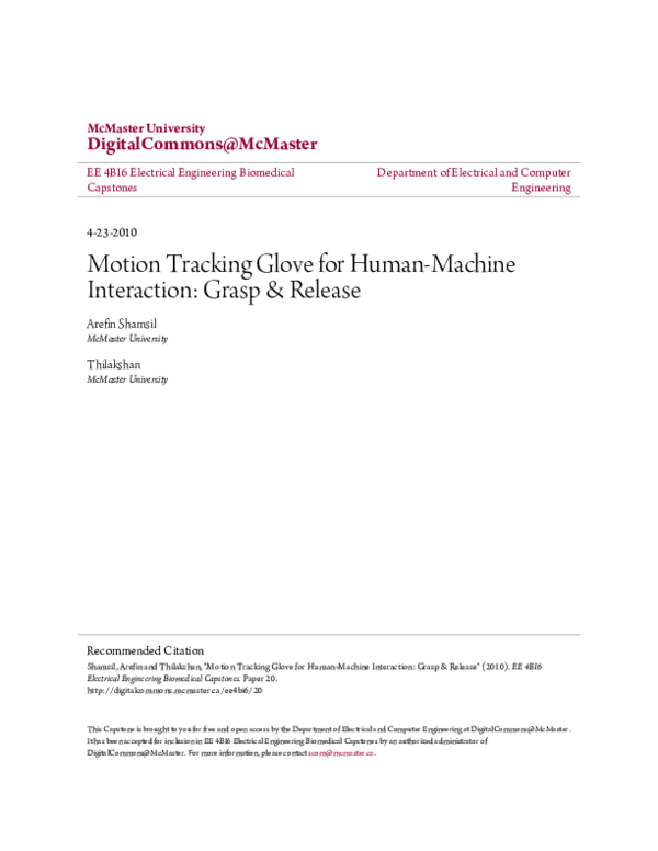 (PDF) Motion Tracking Glove for Human-Machine Interaction: Grasp & Release