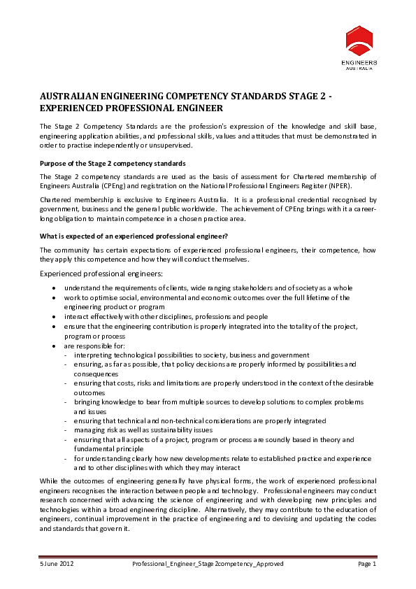 (PDF) AUSTRALIAN ENGINEERING COMPETENCY STANDARDS STAGE 2 - EXPERIENCED ...