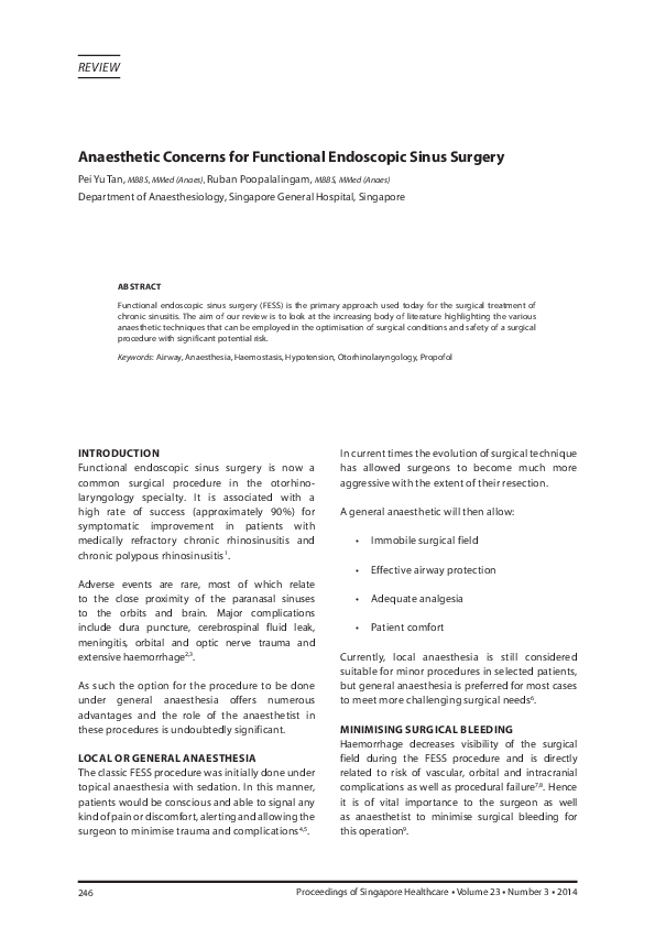 (PDF) Anaesthetic Concerns for Functional Endoscopic Sinus Surgery