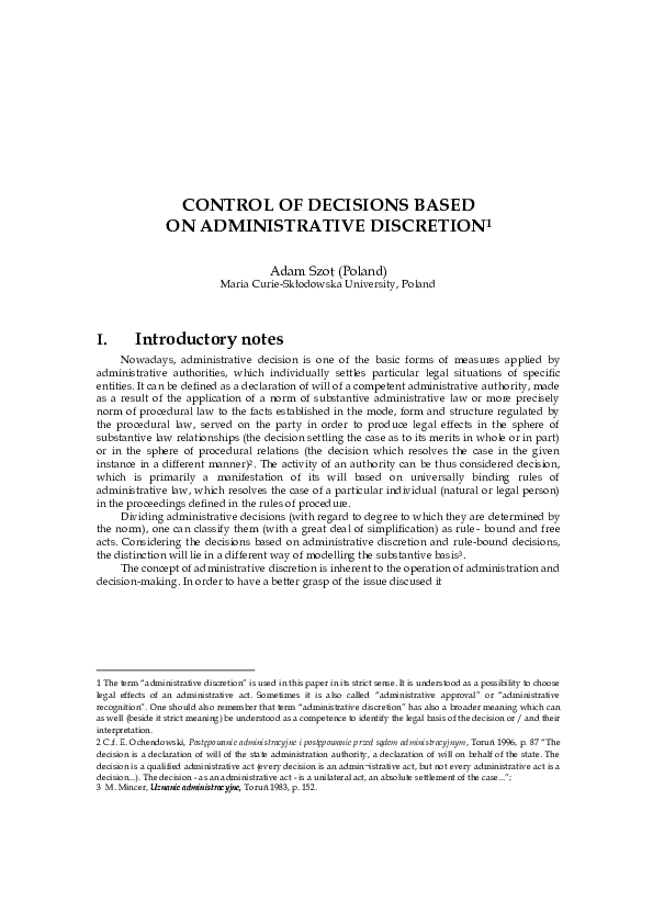 (PDF) Control of Decisions Based on Administrative Discretion