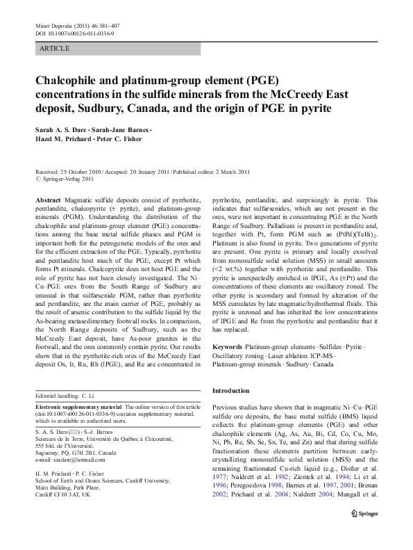 (PDF) Chalcophile and platinum-group element (PGE) concentrations in ...