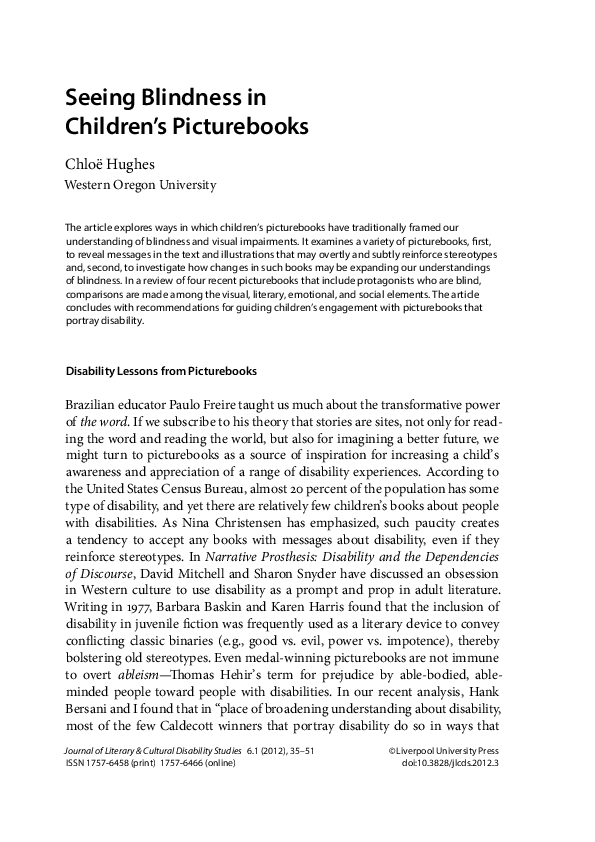 (PDF) Seeing Blindness in Children's Picturebooks