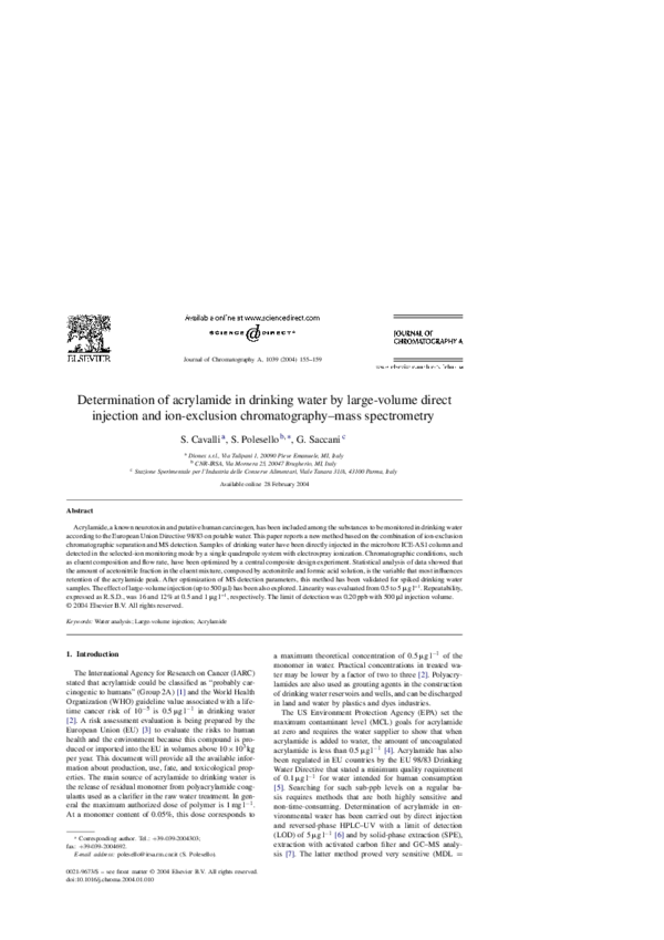 (PDF) Determination of acrylamide in drinking water by large-volume ...
