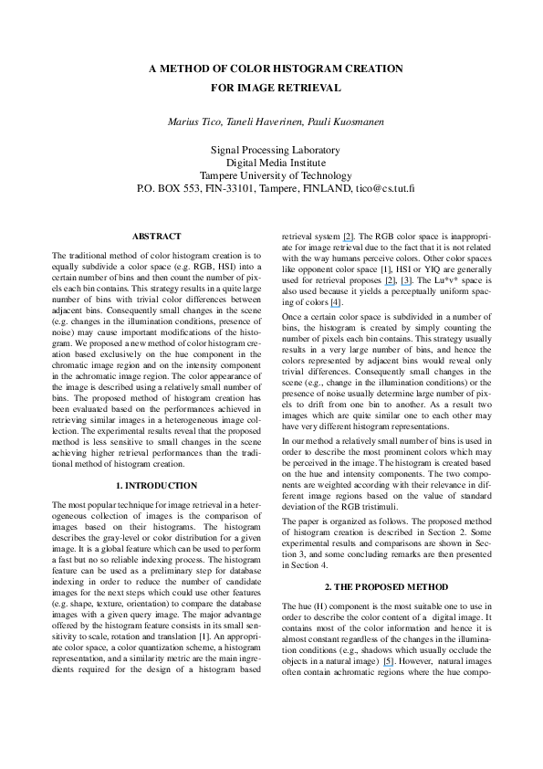 Pdf A Method Of Color Histogram Creation For Image Retrieval