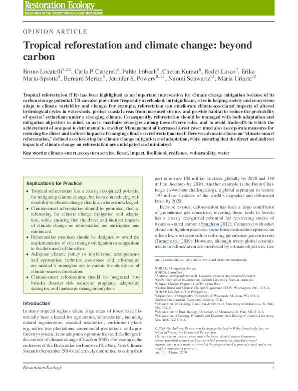 (PDF) Tropical reforestation and climate change: beyond carbon