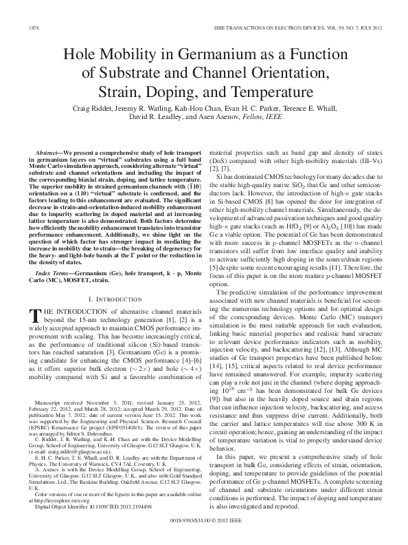 (PDF) Hole Mobility in Germanium as a Function of Substrate and Channel ...